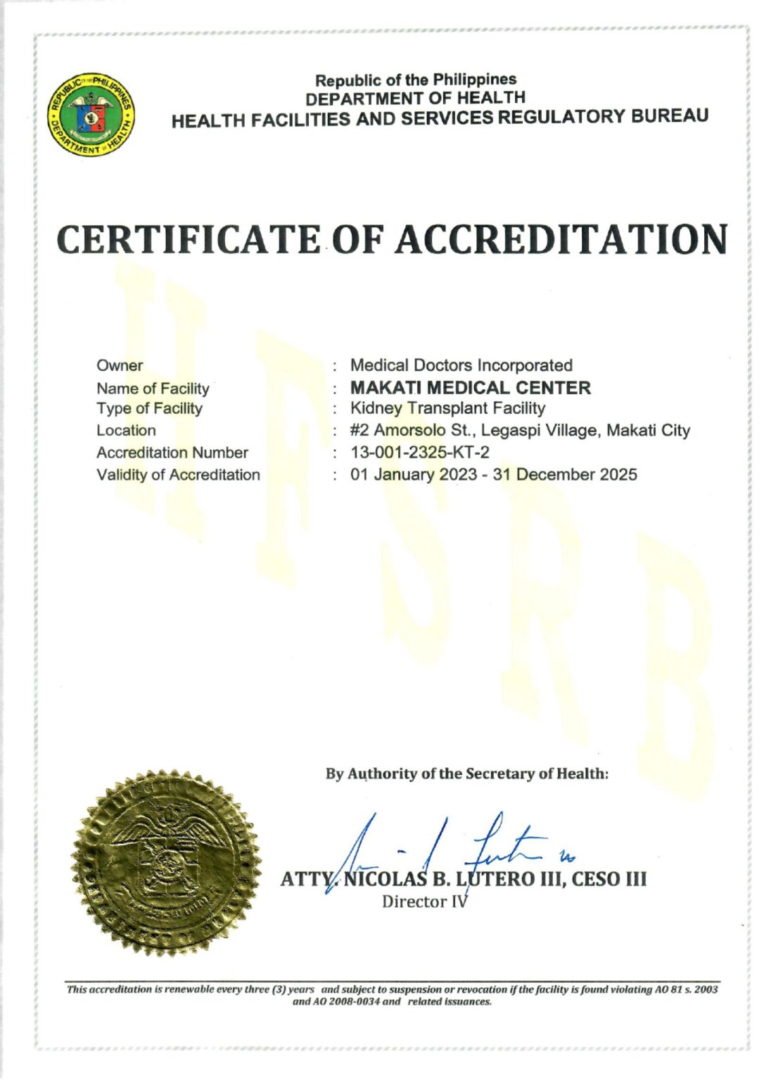 Certificates - Makati Medical Center