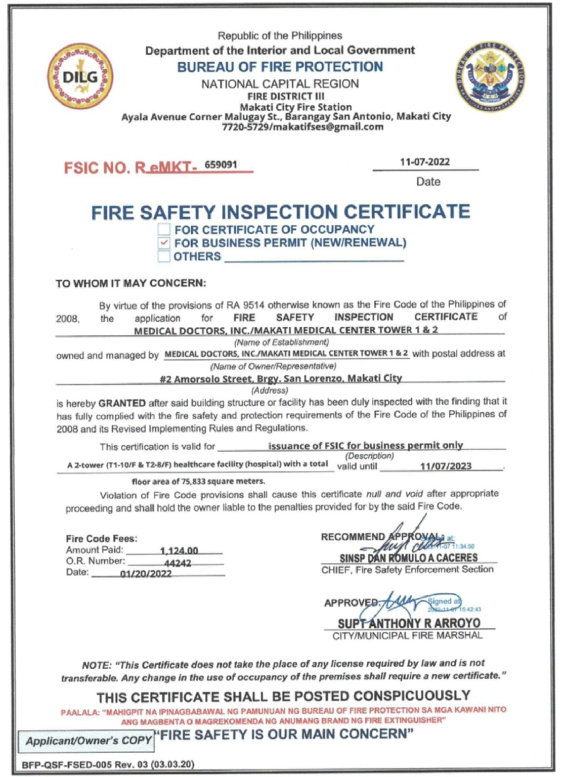 Certificates - Makati Medical Center