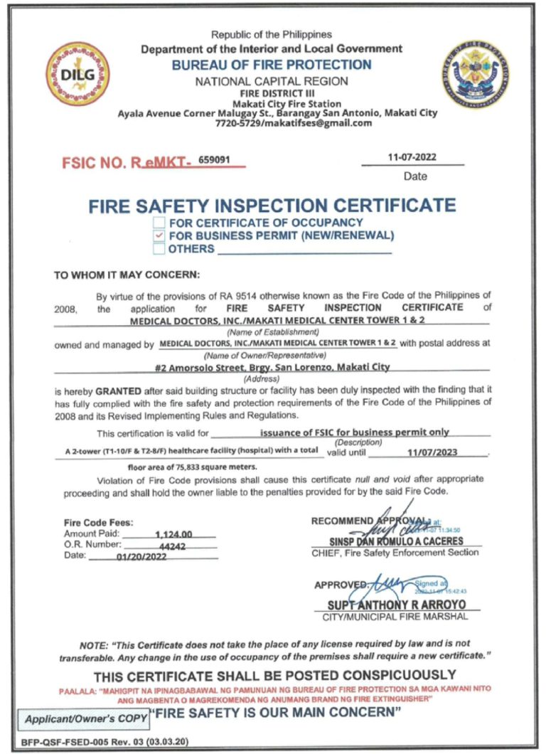 Certificates - Makati Medical Center