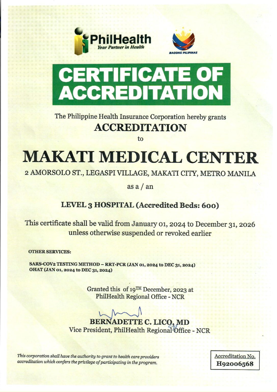 Certificates - Makati Medical Center